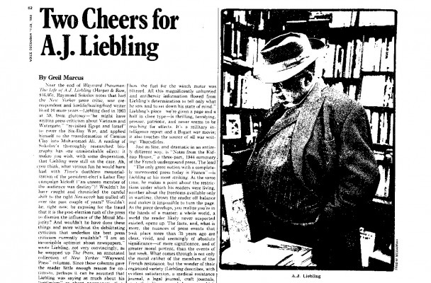 Two Cheers for A.J. Liebling (12/17/80) | GreilMarcus.net